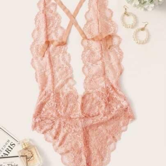 Intimates & Sleepwear | New Scalloped Trim Floral Lace Teddy Bodysuit ...